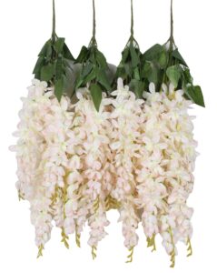 duovlo silk wisteria flower artificial 2.13 feet hanging wisteria vine fake flower bush string home party wedding decoration,pack of 4 (light pink)