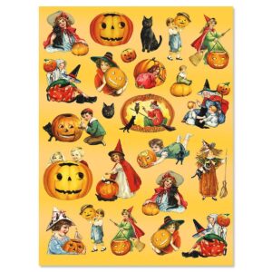 current halloween victorian stickers- 48 stickers,two 8-1/2" x 11" sheets, retro vintage holiday stickers, kids gifts trick or treat, party favors, diy arts and crafts