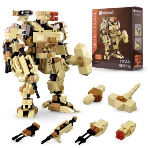 mybuild mecha frame titan - toy building sets mecha 6 inches, build robot mech, adjustable action poses, all major building bricks compatible, for mech fans