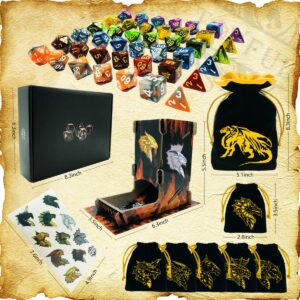 TOYFUL 6 Sets Double-Colors DND Dice Polyhedral Dungeons and Dragons DND RPG MTG Table Game Dice Bulk with Seven Free Drawstring Bags and D&D Dice Tower Gift Package Black