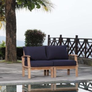 modway eei-1822-nat-nav-set marina premium grade a teak wood outdoor patio furniture set, 2 piece, natural navy