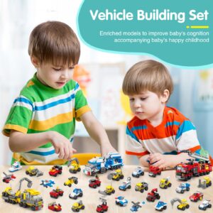 30Pack Mini Cars Building Blocks Party Favors for Kids - Small Fire Truck,City Police Car,Construction Vehicle for Goodies Bag Filling, Classroom Prizes for Boys 6-12