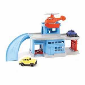 green toys parking garage - 5 piece pretend play, motor skills, language & communication kids role play toy playset. no bpa, phthalates, pvc. dishwasher safe, recycled plastic, made in usa.