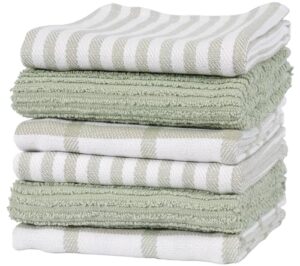 kaf home premium kitchen towels (18" x 28"), large 100% cotton, flat & terry absorbent dish towel set (sage, 6 pack)