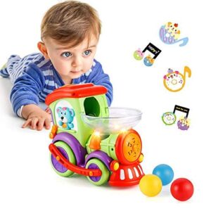 lukat toddler toy for 1 2 3 4 years old baby activity early educational toys drop and go truck with 3 color balls popper sorting / light/ talking music locomotive