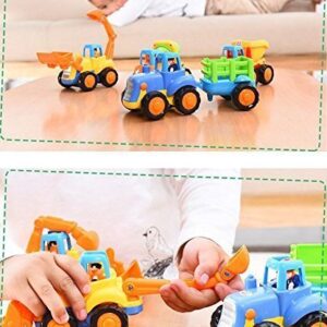 Berry President Set of 4: Early Educational Push and Go Friction Powered Car Tractor Bulldozer Mixer Truck and Dumper Toys for Toddler Baby Children Kids Boys Girls (4EngineeringCar)