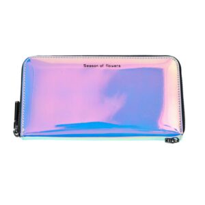 marchome holographic clutch wallet iridescent cellphone handbag with removable lanyard (blue, one neck lanyard)