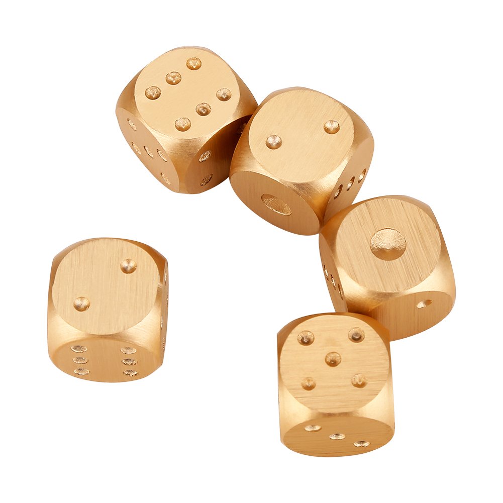 5pcs Table Game Dice, Aluminium Alloy Table Game Poker Games Dices Set with Storage Box for Table Games Poker Monopoly(Gold- Box)