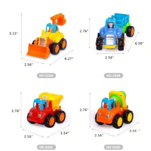 Berry President Set of 4: Early Educational Push and Go Friction Powered Car Tractor Bulldozer Mixer Truck and Dumper Toys for Toddler Baby Children Kids Boys Girls (4EngineeringCar)