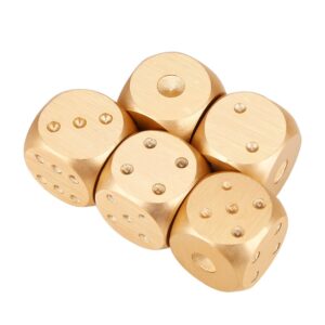 5pcs Table Game Dice, Aluminium Alloy Table Game Poker Games Dices Set with Storage Box for Table Games Poker Monopoly(Gold- Box)