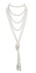 cizoe 1920s pearls necklace fashion faux pearls gatsby accessories vintage costume jewelry cream long necklace for women(b-a-knot pearl necklace*2 + 59" necklace*1-white)