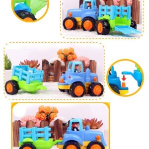 Berry President Set of 4: Early Educational Push and Go Friction Powered Car Tractor Bulldozer Mixer Truck and Dumper Toys for Toddler Baby Children Kids Boys Girls (4EngineeringCar)