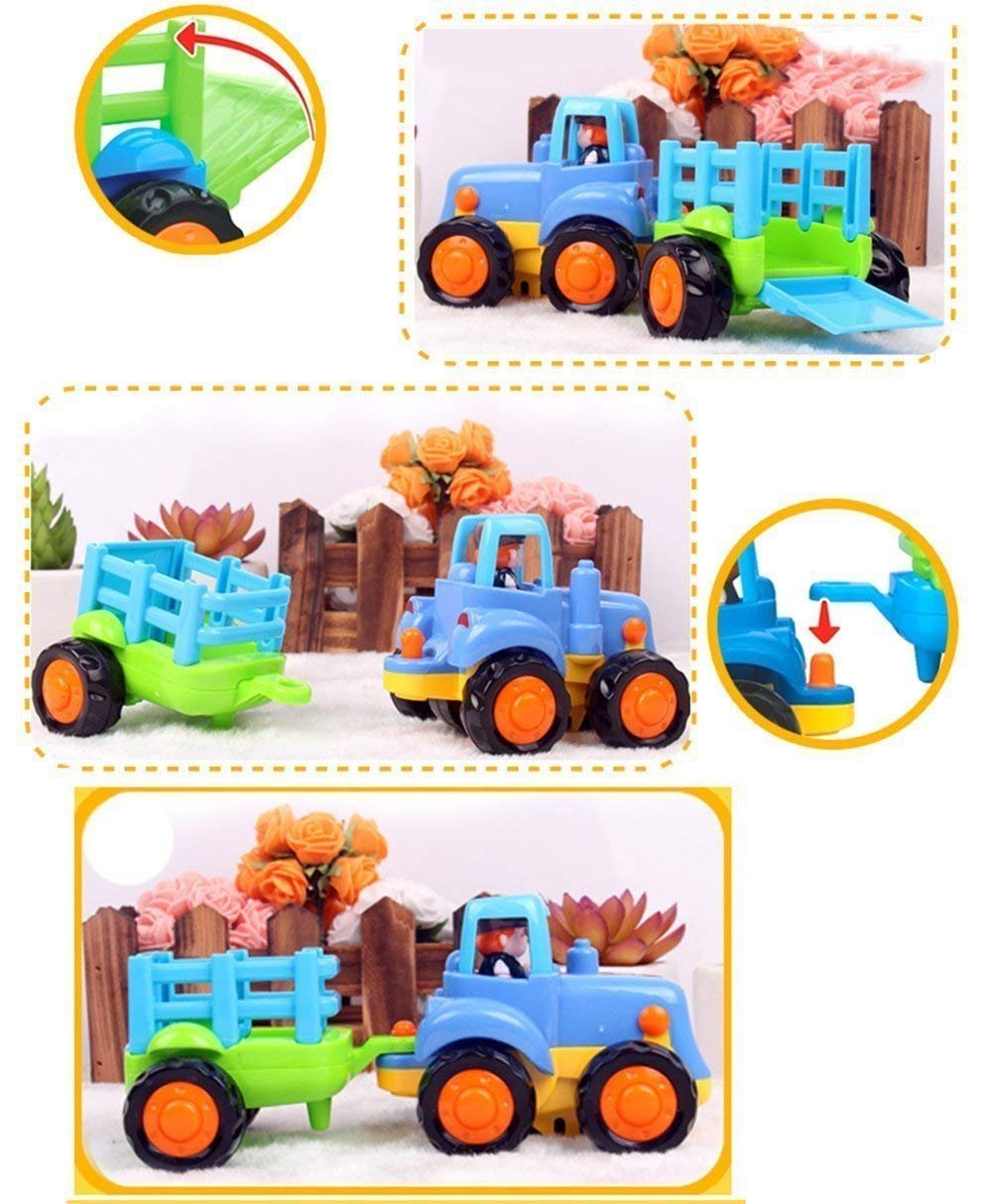 Berry President Set of 4: Early Educational Push and Go Friction Powered Car Tractor Bulldozer Mixer Truck and Dumper Toys for Toddler Baby Children Kids Boys Girls (4EngineeringCar)