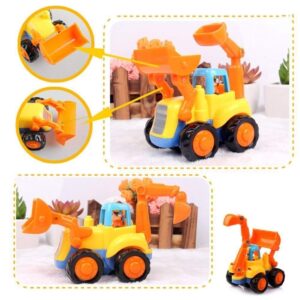 Berry President Set of 4: Early Educational Push and Go Friction Powered Car Tractor Bulldozer Mixer Truck and Dumper Toys for Toddler Baby Children Kids Boys Girls (4EngineeringCar)