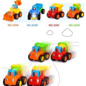 Berry President Set of 4: Early Educational Push and Go Friction Powered Car Tractor Bulldozer Mixer Truck and Dumper Toys for Toddler Baby Children Kids Boys Girls (4EngineeringCar)