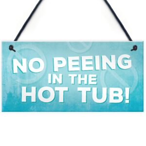 meijiafei hot tub no peeing rules sign hanging garden shed plaque funny gift home decor 10" x 5"