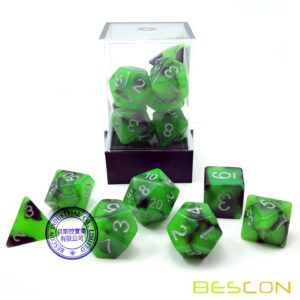 Bescon Two-Tone Glow-in-The-Dark Polyhedral Dice Set Spooky Rocks, Luminous RPG Dice Set d4 d6 d8 d10 d12 d20 d% Brick Box Pack