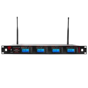 Nady 4W-1KU HT Quad True Diversity 1000-Channel Professional UHF Wireless System with 4 Handheld Microphones – Autoscan – Automatic Transmitter Pairing – All Metal Construction