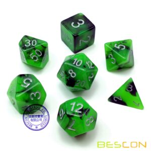 Bescon Two-Tone Glow-in-The-Dark Polyhedral Dice Set Spooky Rocks, Luminous RPG Dice Set d4 d6 d8 d10 d12 d20 d% Brick Box Pack