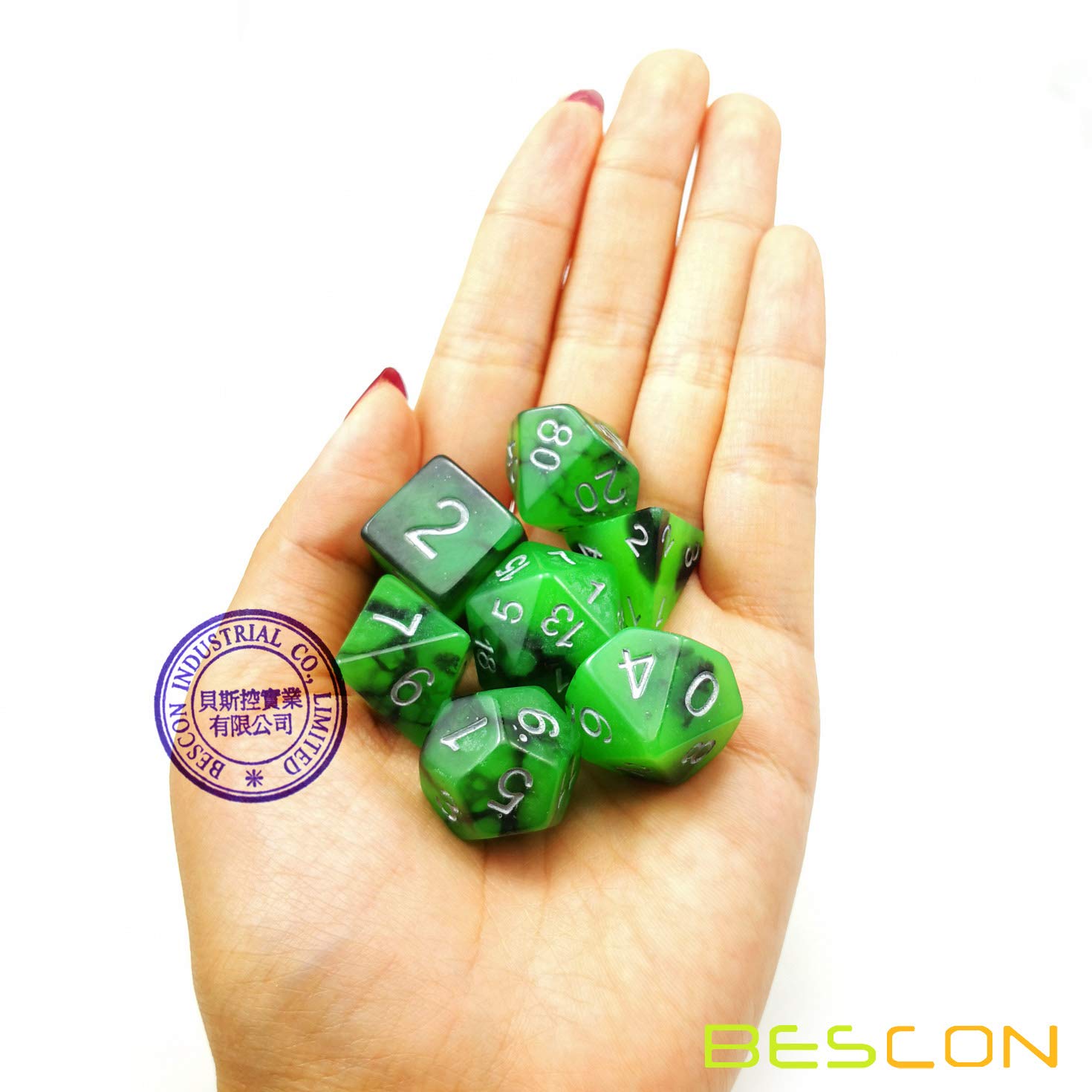 Bescon Two-Tone Glow-in-The-Dark Polyhedral Dice Set Spooky Rocks, Luminous RPG Dice Set d4 d6 d8 d10 d12 d20 d% Brick Box Pack