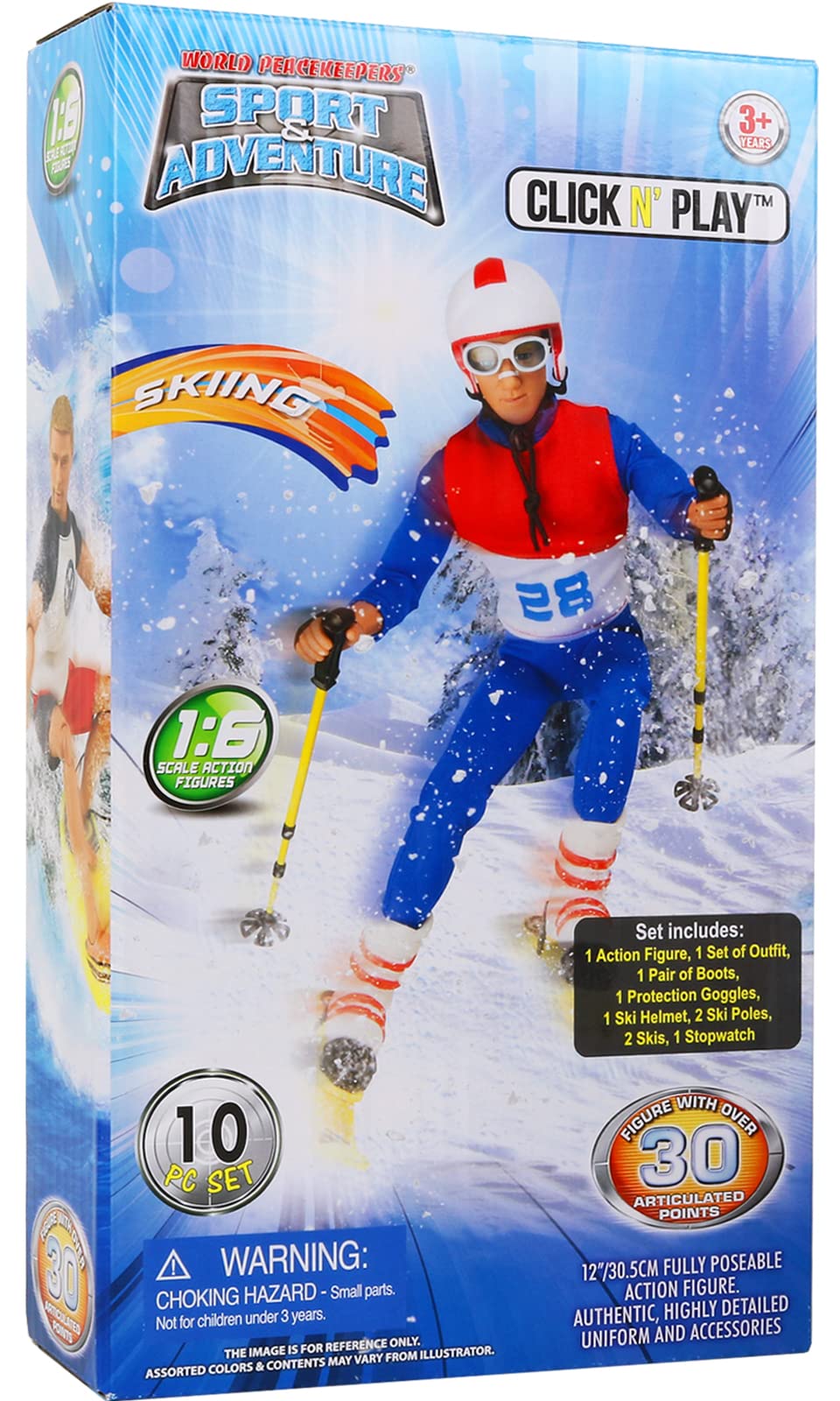 Click N' Play CNP30602 Sports & Adventure Skiing 12"" Action Figure Play Set with Accessories, 12 inches, Brown/A