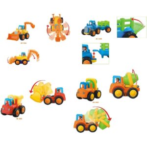 Berry President Set of 4: Early Educational Push and Go Friction Powered Car Tractor Bulldozer Mixer Truck and Dumper Toys for Toddler Baby Children Kids Boys Girls (4EngineeringCar)