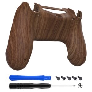 extremerate wood grain patterned soft touch game improvement replacement parts back housing cover, custom bottom shell compatible with ps4 controller jdm-040, jdm-050 and jdm-055