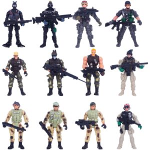 berry president army men, army action figures, 4 inches military action figures, army combat swat soldier action figures toys for 4 5 6 7 8 9 10 year old boys (12 pcs) (12soldiers)