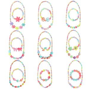 hicdaw 18pcs toddler necklace beaded bracelet stretch costume princess necklace for little girls play jewelry bracelet set dress up party favors gift kids jewelry for girls