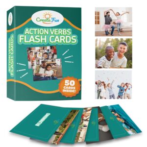 action verbs flash cards - 50-piece educational flash cards for speech therapy and home schooling - thick and durable vocabulary builder flash cards for kids and adults