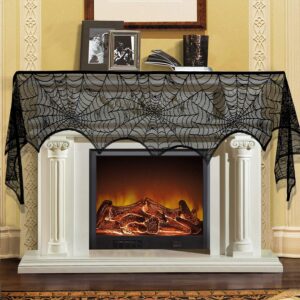 kesoto halloween fireplace decoration cobweb fireplace scarf black lace spiderweb fireplace cover for halloween party supplies (18 x 96 in)