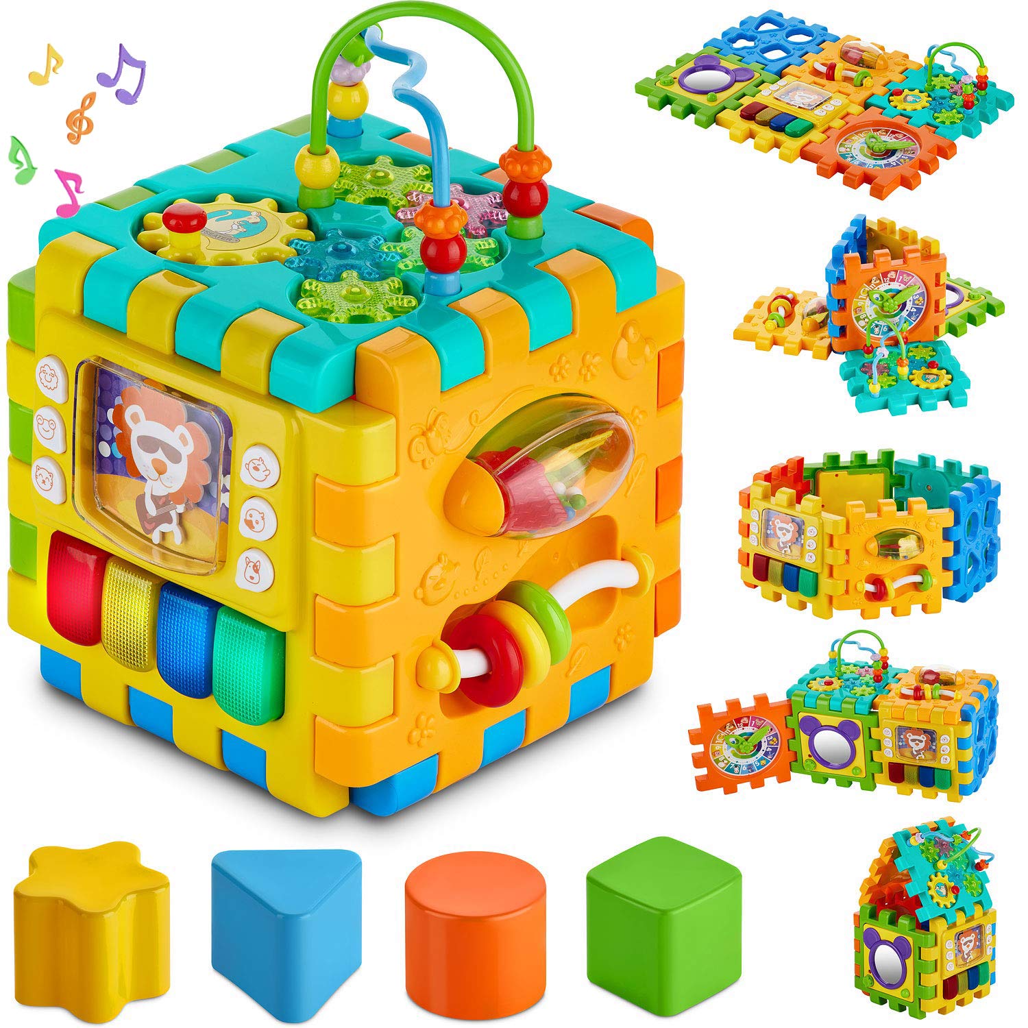 BABYSEATER Baby Activity Cube – 6-in-1 Multi-Assembly Activity Square for Babies 10m+ – BPA-Free Play Cube for Infants & Toddlers Teaches Cognitive & Motor Skills with Music, Shapes, Gears & More