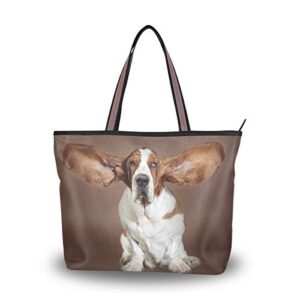 my daily women tote shoulder bag basset hound dog flying ears handbag large