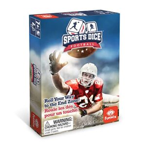 foxmind games: sports dice, football, roll your way to the end zone, easy to learn, fun to play, play with up to 4 players, for ages 7 and up