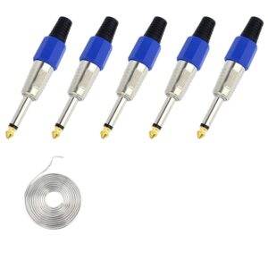 1/4" audio plugs 6.35 mm plug ts 1/4 inch solder type mono plug light straight design connector for dj mixer speaker guitar cables phono patch cable microphone cables durable abs material (5 pack)