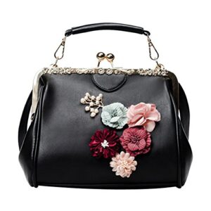 abuyall women's retro handbag kiss lock shoulder bag vintage purse flowers m d