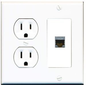 15 amp round power outlet 1 port cat6 shielded ethernet wall plate white