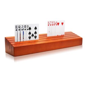 exqline wooden playing card holder tray rack organizer for kids seniors adults - 13.8 inch* 3.1 inch extended versions long enough for bridge canasta strategy card playing