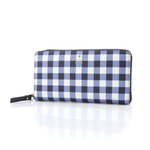 kate spade hyde lane gingham michele zip around wallet new navy/white