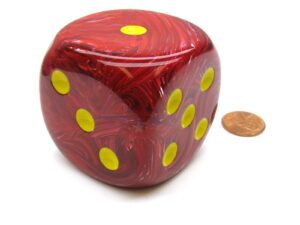 chessex vortex 50mm huge large d6 dice, 1 piece - red yellow pips