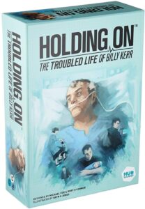 hub games holding on the troubled life of billy kerr board game | medical mystery game | strategy game | cooperative game for adults | ages 14+ | 2-4 players | avg. playtime 40-60 minutes | hub games