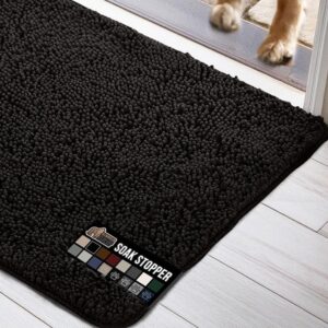 gorilla grip ultra absorbent grippy doormat for muddy dog paws, 36x24 machine washable soak stopper rugs cleaner floors, bed mat for dirty dogs, indoor entrance door rug pet bed mats black