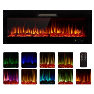 homedex 50" recessed mounted electric fireplace insert with touch screen control panel, remote control, 750/1500w, log/crystal options