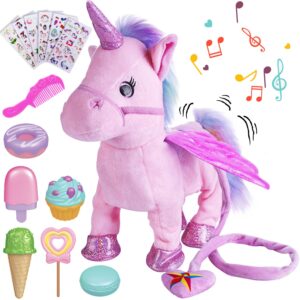 remote control electronic plush unicorn toy pet for girls 2-4 3-6 years old,interactive walking wiggle bottom,rc leash pink unicorn toy for 5 years old toddler kids christmas birthday gift