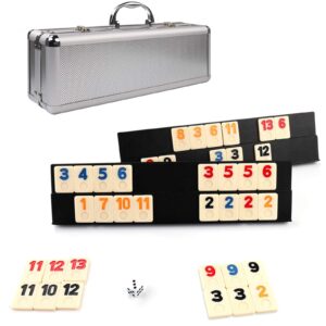 kaile 106 rummy tiles game, rummy cube sets travel game outlasting color with aluminum case & 4 anti-skid durable trays,2-4 palyers