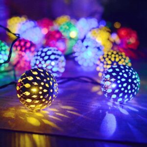 50 leds moroccan ball solar string lights, fairy globe lantern lights decorative lighting for indoor/outdoor, home, garden, patio, lawn, path, party and holiday decorations (multi-color)