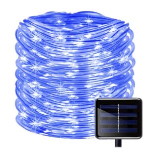 soco solar rope lights outdoor, 33ft 100led outdoor christmas lighting waterproof solar powered pvc tube string lights decoration for outdoor indoor garden garden patio parties halloween(blue)