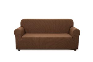 1 piece-love seat/2 seater sofa slipcover polyester spandex jacquard fabric stretchable home motel resort rentals and commercial use, fits back of furniture from 57 to 70 inch wide, coffee color