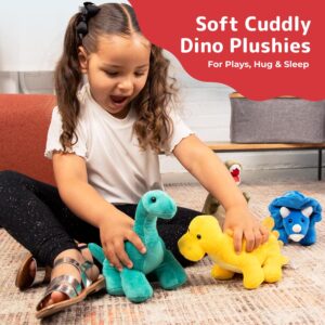 PREXTEX Plush Dinosaurs 8 Pack 5 inches Long - Thoughtful Gift for Kids - Stuffed Animal Assortment - Lovely Set for Kids