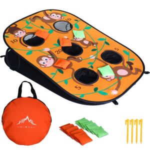 himal collapsible portable 5 holes cornhole game cornhole set bounce bean bag toss game with 10 bean bags,tic tac toe game double games (3 x 2-feet, single board)